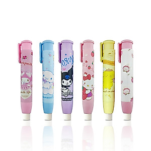6Pcs Cute Creative Stationery Erasers for Kids Retractable Pencil Erasers for Pencils Kawaii Eraser Fun Kitty Erasers Back to School Supplies Kid Party Favors Gift Suitable for Children Over 3Years（A）