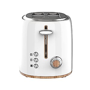 Homeart Panda 2-Slice Toaster with Wooden Detail - Stainless Steel With Removable Crumb Tray, Adjustable Browning Control With Multiple Settings to Cancel, Defrost and Bagel - 900W, White