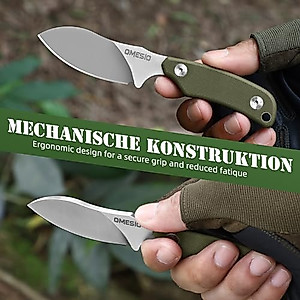 Omesio Neck Knife, Full Tang EDC Knife Necklace for Men, 5.82" Fixed Blade Knife with Kydex Sheath and Clip, Nessmuk Blade Small Knife D2 Steel G10 Handle for Outdoor, Survival, Camping