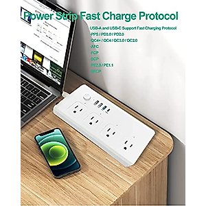 XENON Power Strips 40W, Surge Protector with 4 AC Outlets and USB A (QC 18W) + USB C (PD 40W), USB C Fast Charging, 5Ft Extension Cord, Overload Protection, for Home, Office, Travel