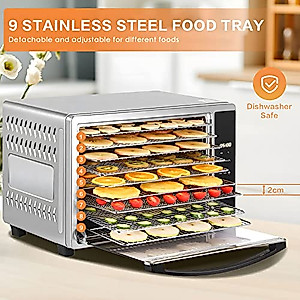 HOMOKUS Food Dehydrator 9 Stainless Steel Trays, Large Food Dehydrator Machine Usable Area up to 13.4ft², 650W Digital Touch Control Food Dryer Dehydrator with 24hrs Timer & up to 176℉ Temperature, Fruit Dehydrators for Food and Jerky, Dog Treats, Meat, V