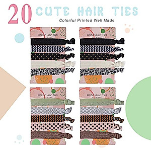 20 Pieces Hair Ties Gold Prints No Crease Elastic Ribbon Ties Ouchless Stretchy Hair Bands Fold Over Yoga Ponytail Holder for Women Twist Fabic Hair Styling Accessories