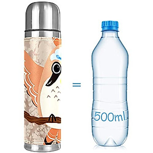 Stainless Steel Leather Vacuum Insulated Mug Bird Thermos Water Bottle for Hot and Cold Drinks Kids Adults 16 Oz