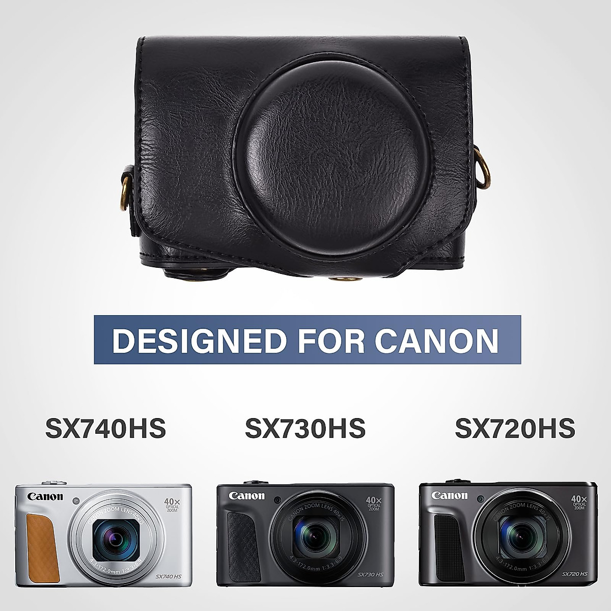 kinokoo Camera Case for Canon PowerShot SX720 HS/SX730/SX740 HS - PU Leather Protective Case with Detachable Shoulder Strap - Black