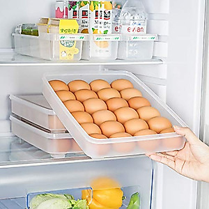 STARSLIFE Egg Holder for Refrigerator with Lid, Covered Eggs Tray Carrier Food Storage Containers, Plastic Stackable Organizer Case Protect and Keep Fresh for Fridge , Total Stores 48 eggs (Pack of 2)