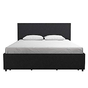 Novogratz Kelly Bed with Storage, Full, Dark Gray Linen
