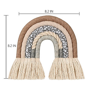 Rainbow Wall Hanging Tassels, Nordic Woven Rainbow Wall Hanging, Boho Decor Macrame Rainbow Wall Hanging for Baby Girls Kids Nursery Rooms,Modern Home Hanging,Brown Pattern Cloth（8.2x8.2 inches