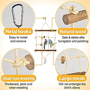 Bird Rope Perch, Natural Wooden Bird Rope Climbing Net Toys, Durable Hanging Bird Parrot Toy for Parakeet Cockatoos Cockatiel Lovebirds and Amazon Parrot