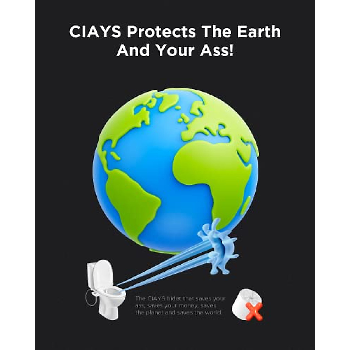 Ciays Toilet Bidet Non-Electric Bidet Toilet Attachment Dual Nozzles for Frontal/Rear Wash, Adjustable Pressure Control, Sliver/White