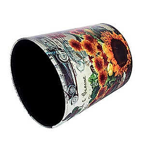 Scakbyer Leather Trash Can, Retro Decorative Waste Basket, 10L Capacity Small Waste Paper Basket, Waterproof Garbage Can for Bathroom, Bedroom, Office, Kitchen and Living Room - Sunflower