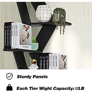 idee-home Corner Shelf Wall Mount, Rustic Hanging Floating Corner Shelf 4 Tier for Corner Wall Shelves Decor, Wood Mounted Decorativa Wall Storage Shelves for Bedroom, Bathroom, Black