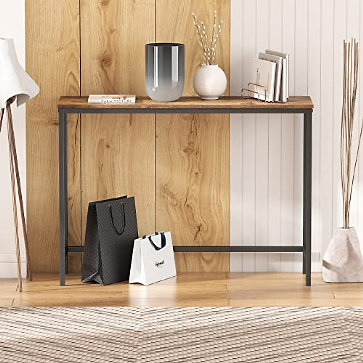 Lifewit 39.4 Inch Narrow Console Table with Metal Frame for Living Room, Industrial Long Entryway Table for Hallway, Entrance, Office, Corridor, Coffee Behind Sofa, Rustic Brown