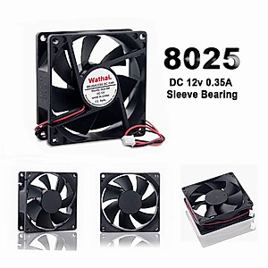 Wathai 80mm x 25mm DC Brushless Case Cooling Fan 12V 0.35A Ball Bearing 4500RPM High Speed