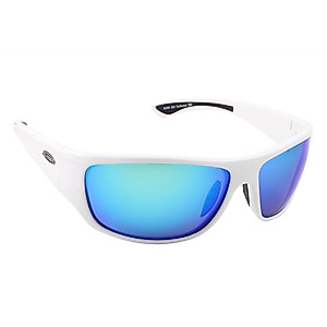 Sea Striker Bill Collector Polarized Sunglasses, White/Blue Mirror, Shiny White, Blue Mirror, One Size