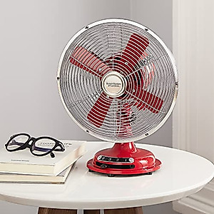 Better Homes & Gardens Retro Table Fan, 3-Speed Metal Tilted-Head Oscillation, 8-Inches (red)