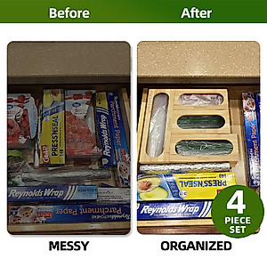 Ziplock Bag Storage Organizer for Drawer with Bigger Quart Box Bamboo Baggie Storage Organizer Kitchen Food Holders, Gallon Quart Snack and Sandwich Bag Variety Size Dispenser,4 Pack