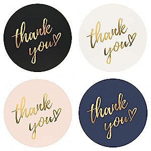 Mobiusea Party Thank You Stickers Roll | Simple and Sincere | 1.5 inch | Waterproof | 500 Labels for Small Business, Packaging, Mailer Seal Stickers | 4 Classic Colors with Gold Foil Design