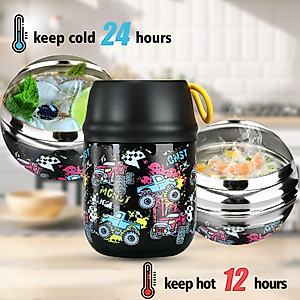 JOOPETALK Thermo for Hot Food Kids 17oz Soup Thermo Insulated Food Jar Lunch Container Keeps Hot/Cold Vacuum Stainless Steel Thermo Lunch Box With Handle Folding Spoon for School, Office, Travel