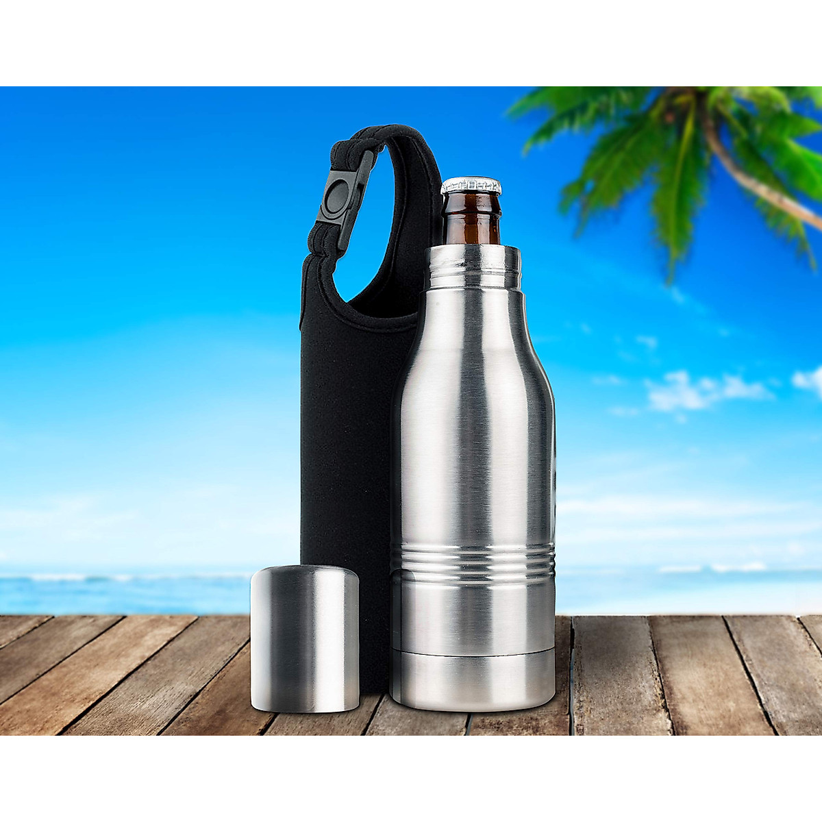 Strova Beer Bottle Insulator - Stainless-Steel Insulated Bottle Holder w/Double-Walled Insulation – Beer Cooler Keeps Drinks Colder, Longer (Includes Carry Bag)