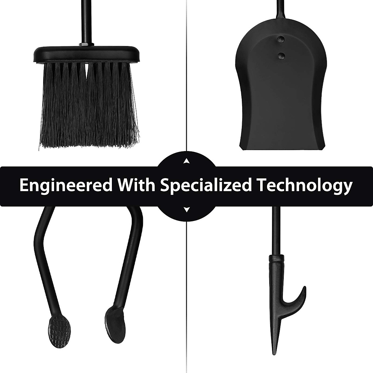 GASPRO 5-Piece Fireplace Tools Set, 32 Inch Wrought Iron Fireplace Accessories Includes Fire Poker, Shovel, Brush, Tong, and Stand, Easy to Assemble