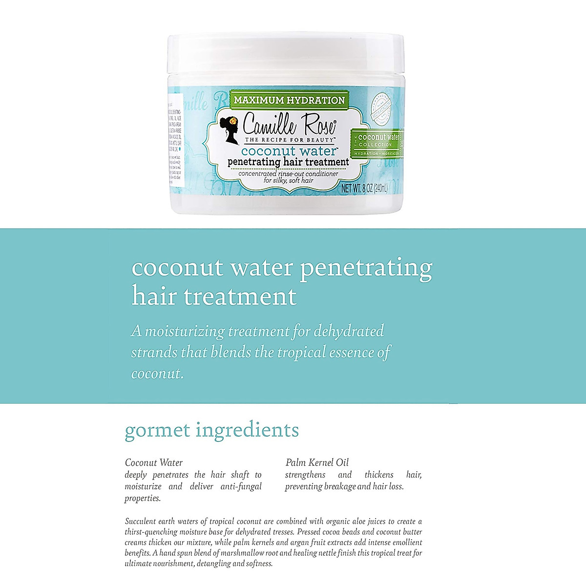 Camille Rose Coconut Water Penetrating Hair Treatment, 8 oz