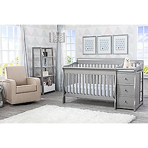 Delta Children Princeton Junction Convertible Crib N Changer, Grey + Serta Perfect Slumber Dual Sided Recycled Fiber Core Crib and Toddler Mattress (Bundle)