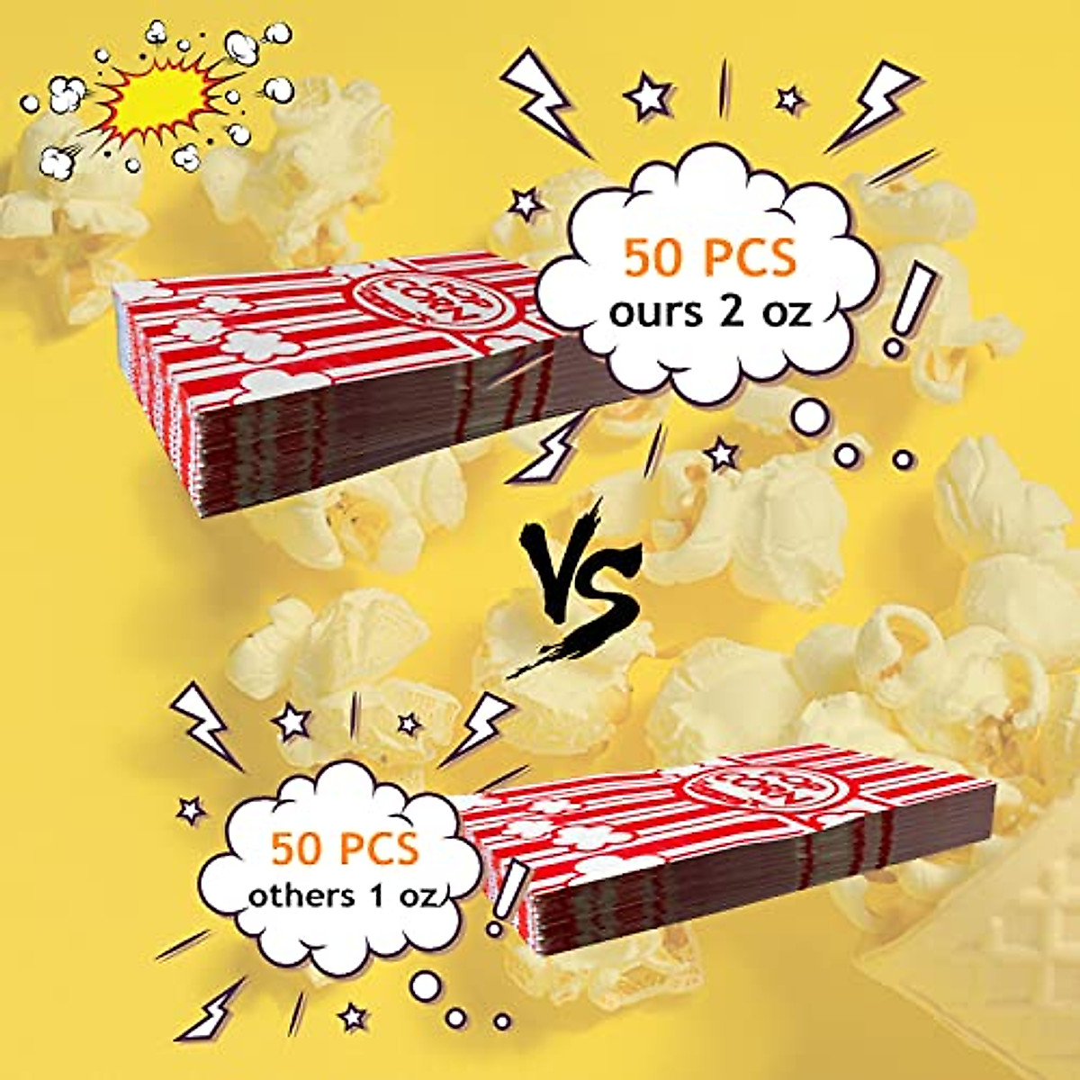 YESMONA 50 Pcs Flat Bottom Popcorn Bags, 2 oz Paper Popcorn Bags for Family Movie Night Baseball Themed Carnival Christmas Birthday Party …