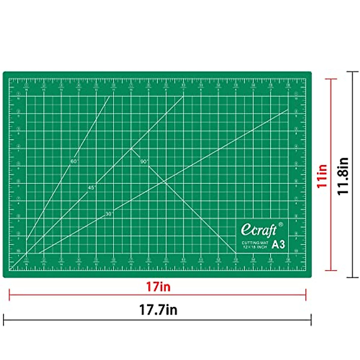 Ecraft Self Healing Cutting Mat: 12" x 18"(A3) Double Sided 5-Ply Fabric Cutting Mat for Sewing, Quilting, Scrapbooking And All Arts &Craft Projects Gridded Rotary Cutting Board Mats,Green/Black