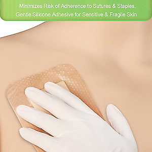 Silicone Foam Dressing with Gentle Border for Post-op Surgical Wounds 4''x8'', Absorbent Pad 2''x6'', Pack of 5, Silicone Wound Bandages for Cuts, Abrasions, Bed Sore, Pressure Ulcer