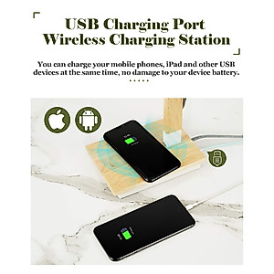 ELYONA Wireless Charging White Desk Lamp, Touch Control Rubber Wood Table Lamp with USB Charging Port, Swing Arm Reading Task Lights for Office, Dorm, Living Room Bedroom, Farmhouse, Bulb Included