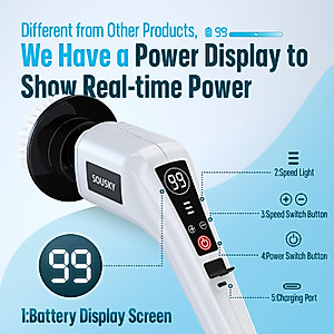 Electric Spin Scrubber, Power Shower Scrubber with Extension Handle for Cleaning, 420RPM/Mins-8 Replaceable Brush Heads-140Mins Long Work Time, 3 Adjustable Size, 3 Speeds for Bathroom Tub Tile Floor