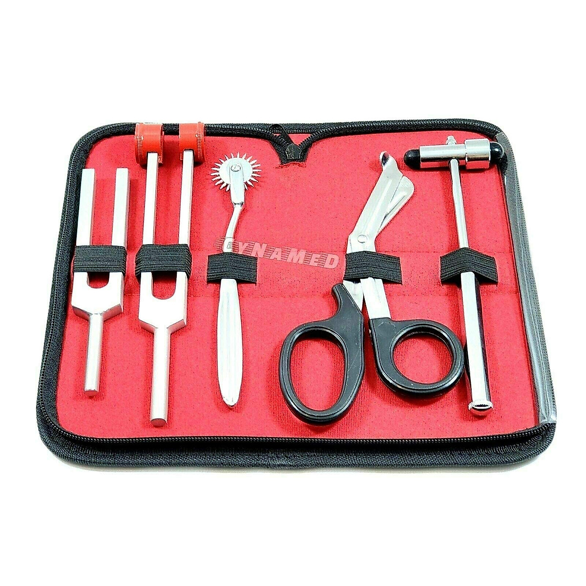 Premium Student Diagnostic Kit- Reflex Hammer & Tuning Fork Set C 128 And C 512 + Wartenberg Pinwheel Premium Steel Bandage Scissor 7.5” (Set Of 5 Buck Reflex Hammer Black Scissor)