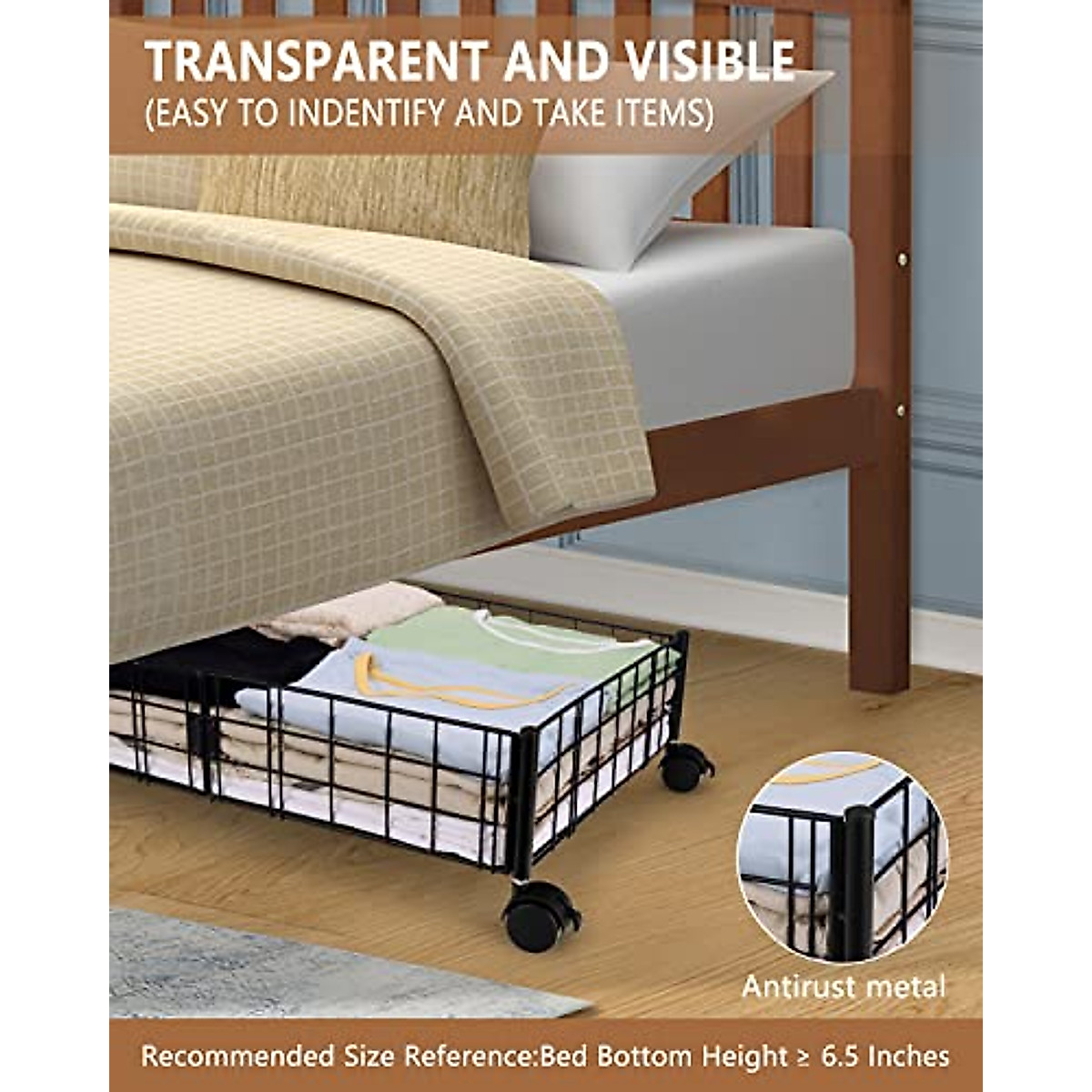 Under Bed Storage with Wheels, Underbed Storage Containers, Foldable Bedroom Storage and Organization with Handles, Underbed Storage Drawer for Shoes, Clothes, Toys, Blankets and Bedding (2 Pack, Black)