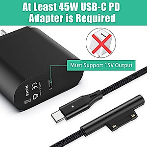 AGVEE 6.6ft USB-C to Surface Connect Charging Cable Cord with LED Indicator for Microsoft Surface Pro 7/6/5/4/3, GO 3/2/1 Surface Laptop 4/3/2/1, Black