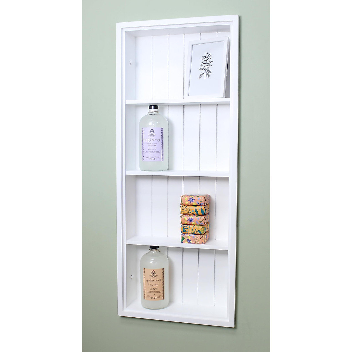 Fox Hollow Furnishings 14x36 Sloane Recessed Wall Niche Medicine Cabinet Replacement, in The Wall Bathroom Cabinet Insert Shelf/Shelves, Made in North America, Real Wood, NO MDF, Beadboard, White