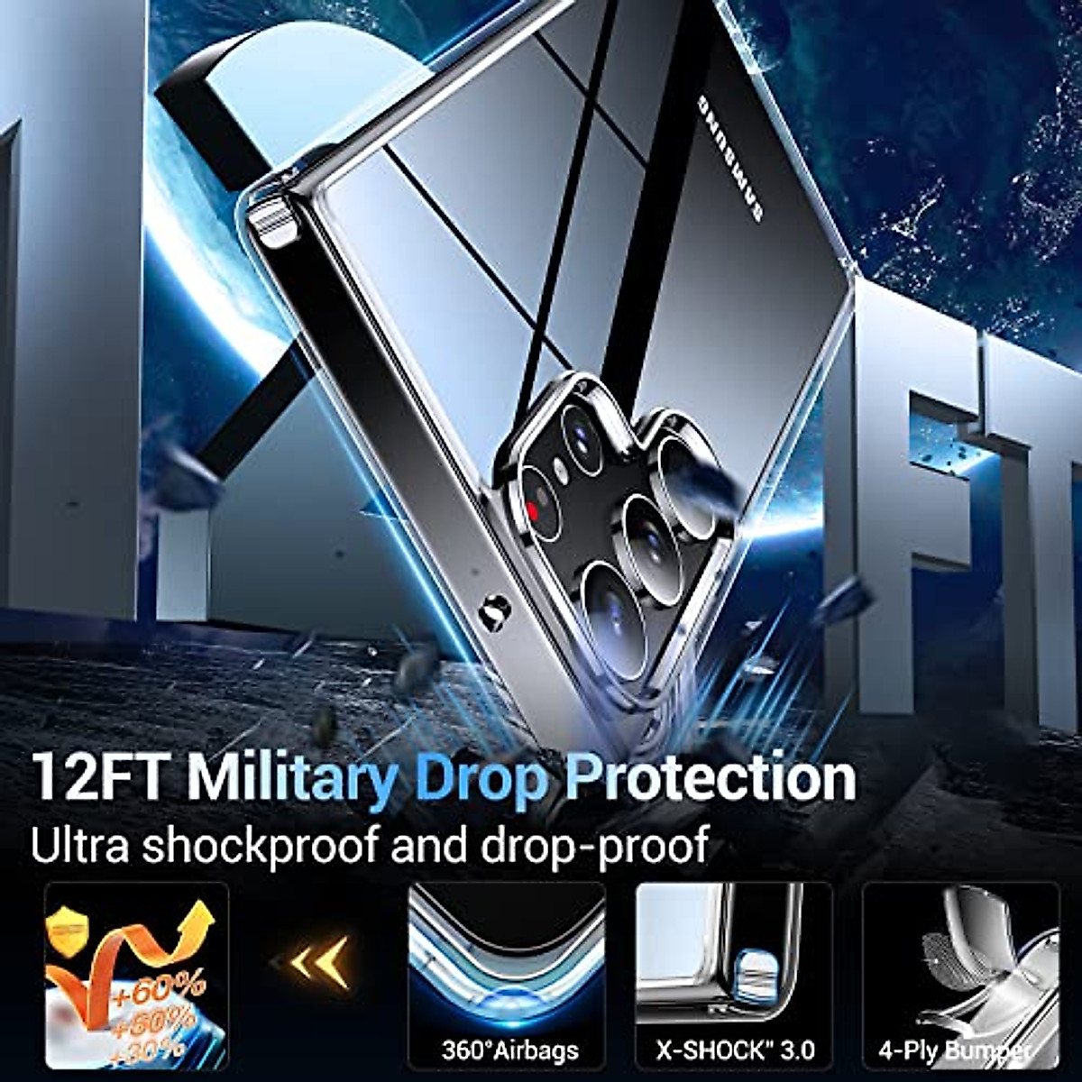 Renmou Crystal Clear Designed for Samsung Galaxy S23 Ultra Case,[Anti-Yellowing][Military Grade Drop-Proof] Slim Fit Soft TPU + PC Shockproof Case-Clear