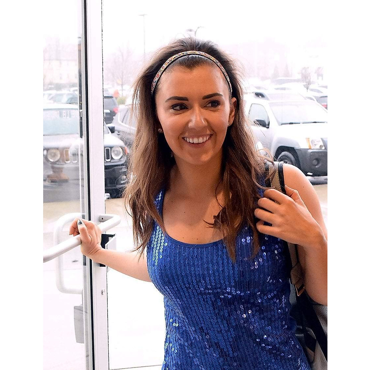 Sweaty Bands Womens Girls Headband - Non-Slip, Velvet-Lined Fashion Hairband - Bling It Glitzy Goddess 5/8-Inch