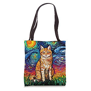 Orange Tabby Tiger Cat Starry Night Colorful Art by Aja Tote Bag