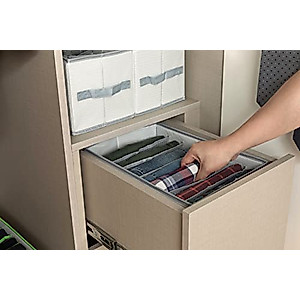 4 Packs (Light Gray), Upgraded Sturdy Wardrobe Clothes Organizer, Build in PP Board, 7 Grids Storage Box, Washable Clothes Organizer for Folded Clothes, Sweater/Shirts/Pants/Jeans Organizer - XL(1pcs), L(1pcs), M(2pcs)