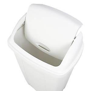 13 Gallon Trash Can, Plastic Swing Top Kitchen Trash Can, White