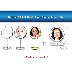 UPBRIGHT USB A to Barrel 5V DC Charging Cable Charger Power Cord Compatible with AMZTOLIFE TC1022 TCM3 bk01 DMM Rechargeable Lighted Makeup Mirror 8 Inch Magnifying LED Vanity w/ 1X 10X Magnification