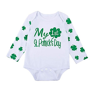 LENSOUS Baby Girls Romper Outfit 1st St Patrick's Day Long Sleeve Clothes Green Skirt Newborn Dress Bodysuit Pants Set (3-6 M)