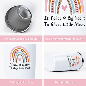 LiqCool Teacher Appreciation Gifts for Women, It Takes a Big Heart to Shape Little Minds Wine Tumbler, Thank You Teacher Gifts, Teacher Tumbler for Christmas Mothers Day Birthday (20oz, White)