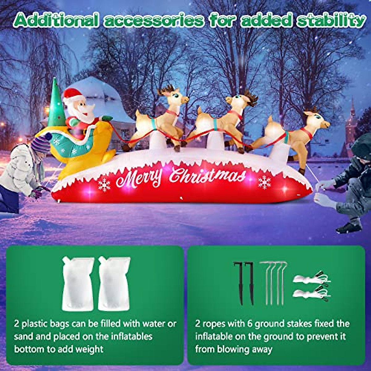 Danxilu 10 FT Long Christmas Inflatable Santa Sleigh with 3 Reindeer Outdoor Decorations, Built-in Colorful LEDs Blow Up Santa Claus Yard Decoration Décor for Xmas Holiday Garden Lawn Patio Roof