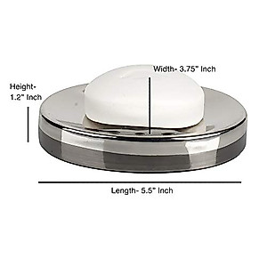 nu steel Triune Bath Accessory Set Vanity Countertop, 7 Piece Luxury Ensemble - Cotton Swab, soap Dish, Toothbrush Holder, Tumbler, soap Pump, Waste Basket, Tissue Box - Shiny, Brushed & Black Nickel