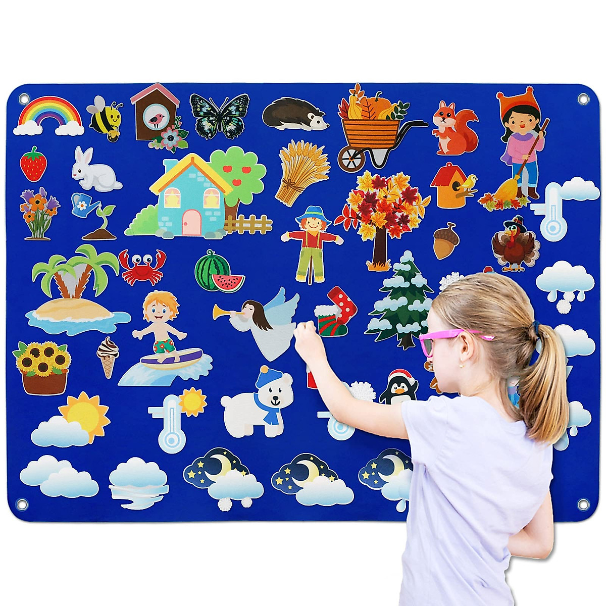 Craftstory Kids Weather Flannel Felt-Board Story for Toddlers Preschool Toys Season Weather Circle-Time Learning Centre 48 Pieces Early Educational Classroom Activity 3.5 Ft Wall Hang Gifts