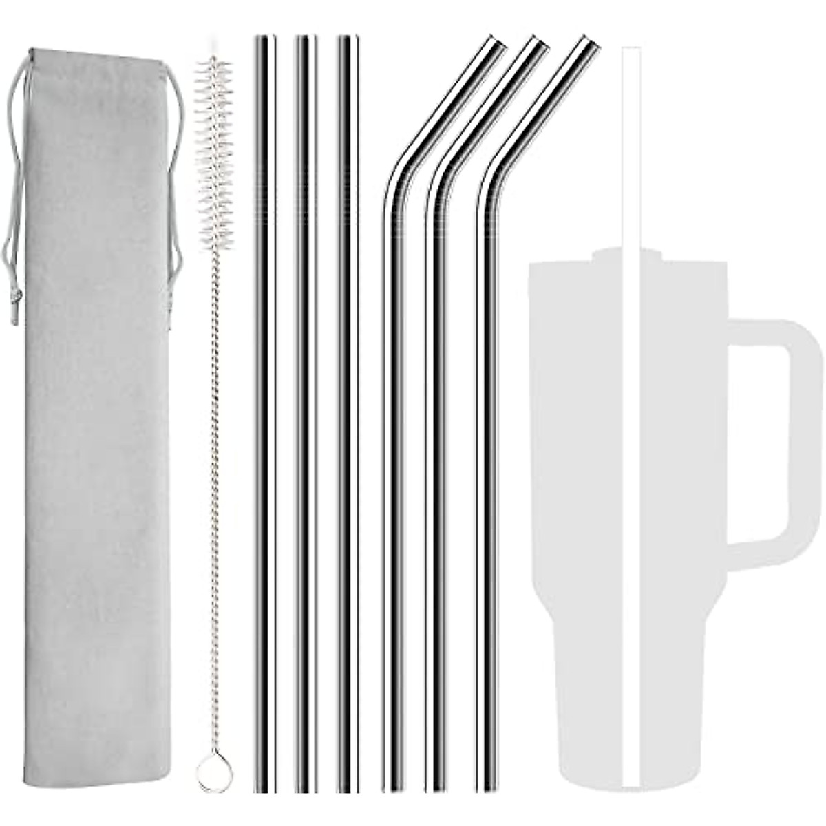 6 Pack Stainless Steel Straw Replacement 40 oz for Stanley Adventure Travel Tumbler, Reusable Straws with Cleaning Brush Compatible with Stanley 40oz Stanley Cup Tumbler