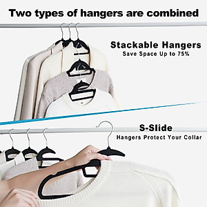 NEATSENSE Black Velvet Hangers 50Pack Suit Hangers S Slide Clothes Hangers Stackable Necktie Bar Hangers Set, Space Saving Standard Size Non-Slip Heavy Duty Coat Hanger 360 Degree Rotate