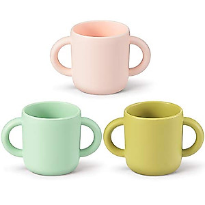 3 Pieces Silicone Training Cup for Infants 2 Handled Toddlers Open Cup Reliable Baby Learning Cup for Baby, Helps Infant Develop Independent Drinking Skills Fast (Pink, Yellow, Green)