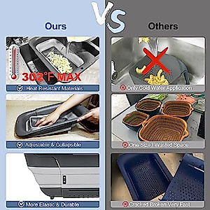 ROTTOGOON Collapsible Colander Strainer, Expandable Over the Sink Colander for Kitchen, Adjustable Silicone Sink Strainer, Foldable Large Colander Basket to Wash Vegetable, Fruit, 15" to 19.8", Gray